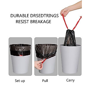 Feisco 1.8 Gallon Black Trash Bag,Small Drawstring Garbage Bag Trash Can Liner,120 Counts,0.51 Mil