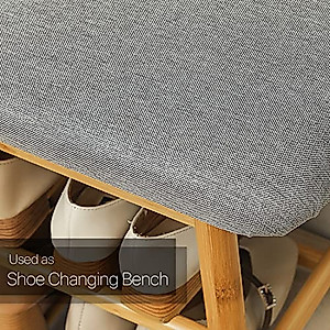 MoNiBloom 2 Tier Shoes Bench, Bamboo Upholstered Shoe Rack Entryway Storage for High Heels Sneakers Sandals Slippers - Natural (6-10 Pairs)