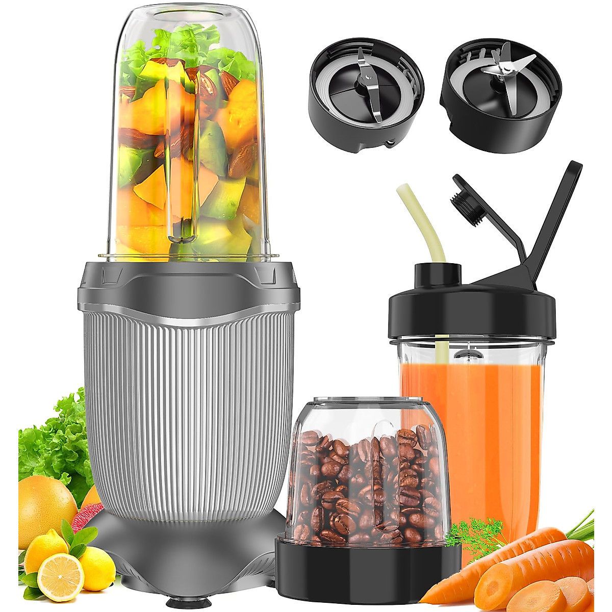 Smoothie Blender, 1000 W Upgraded Compact Personal Blender for Shakes and Smoothies, Juice, Frozen Drinks, Sauces & More, Smoothies Maker with 2 * 26 Oz To-Go Cups, 2*Spout-Lids