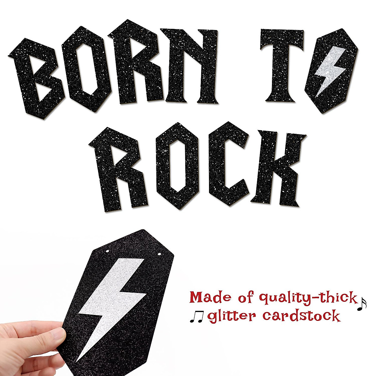 Mosailles Born to Rock Glitter Banner with Music Note Garland 1950's Rock and Roll Party Decorations Music Theme 1st Birthday Party Supplies 50s Rock Party Favors Record Wall Decor