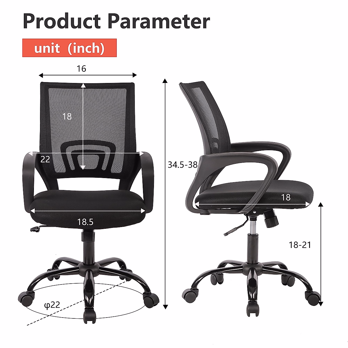 PayLessHere Office Chair Computer Chair Ergonomic Cheap Desk Chair Adjustable Comfortable Mid Back Task Rolling Swivel Chair with Lumbar Support for Home Office Desk, Black