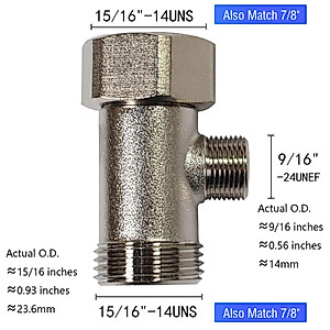 Bidet T Adapter - T Valve Adapter for Bidet, 15/16″ x 15/16″ x 9/16″ or 7/8″ x 7/8″ x 9/16″, Brass Coated Nickel, 3 Way Adapter or Tee Connector