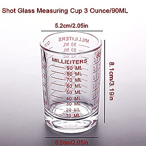 Shot Glass Measuring Cup 3 Ounce/90ML Liquid Heavy High Espresso Glass Cup 2 pcs by TIYOORTA (Red 90ML 2PCS)