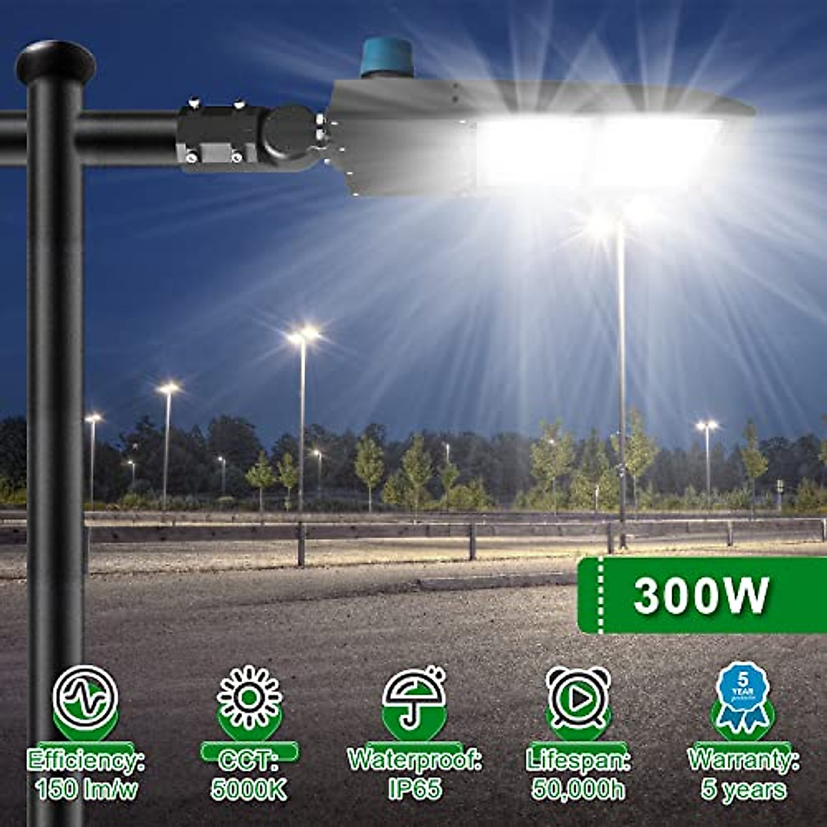OSTEK 300W LED Parking Lot Lights LED Shoebox Street Pole Light with Dusk to Dawn Photocell, IP66 42000LM Commercial LED Area Road Lighting 5000K DLC UL
