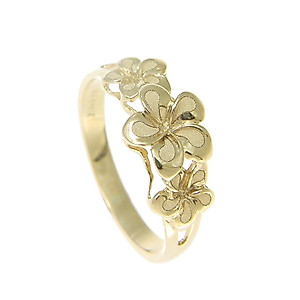 Arthur's Jewelry 14K solid yellow gold 6.5mm-8mm-6.5mm Hawaiian plumeria flower ring