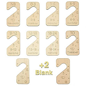 Dabancy Baby Closet Dividers - Set of 10 from Newborn to Toddler and 2 Blanks with Colored Box,Wooden Nursery Closet Dividers for Baby Clothes- [Wood]