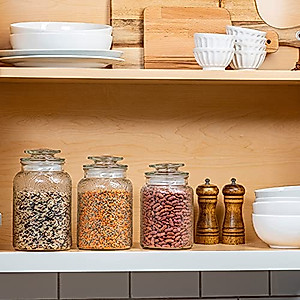 3pc Glass Canisters Set for Kitchen Counter with Airtight Lids - Retro Design - Pantry Organization Food Storage Containers for Cookies, Tea, Sugar, Candy Jars, Sugar Packet Holders, Great gift.