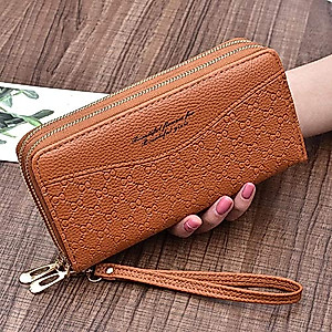 QLAZO Wallet for Women， Wallet, Fashion Double Zipper PU Women's Wallet Long Style Large-Capacity Wallet Coin Purse (Color : Rubber Pink)