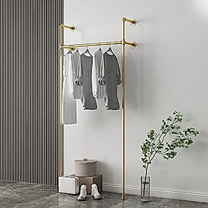 MBQQ Industrial Pipe Clothing Rack,Vintage Commercial Grade Pipe Clothes Racks,Display Rack On Wall for Hanging Clothes Retail Display,Heavy Duty Steampunk Iron Garment Racks,Gold