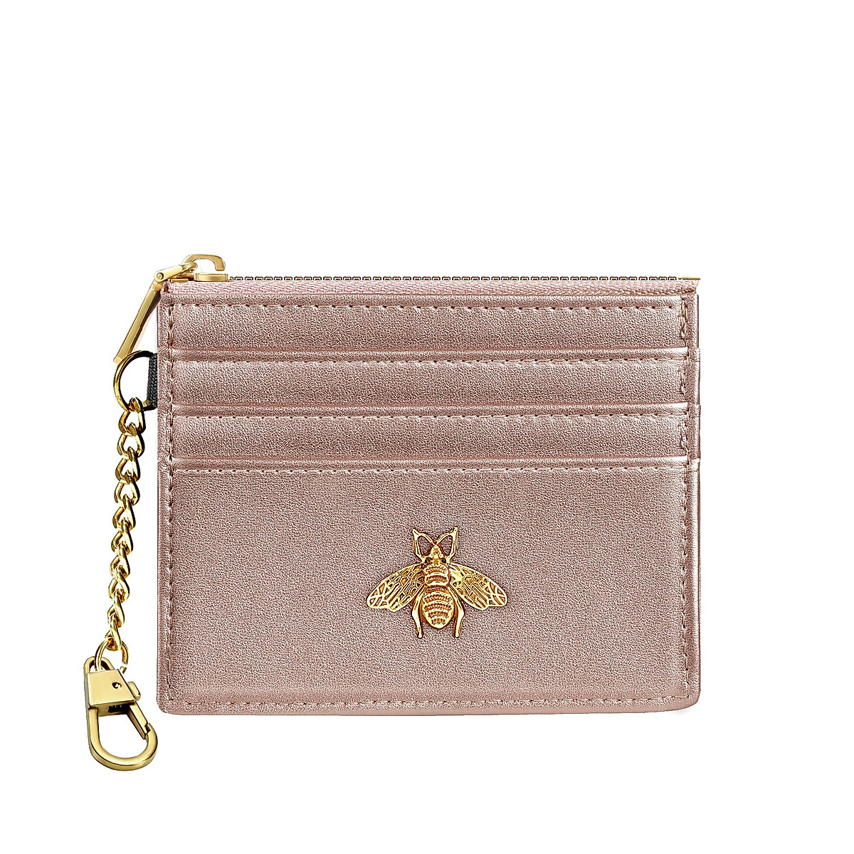 SEAVILIA Card Holder Keychain Wallet for Women with ID Window RFID Coin Purse Bee Gifts Slim Minimalist Small Wallet