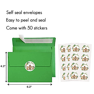 50 Woodland Thank You Cards, 4x6" Forest Animals Thank You Notes with Matching Green Envelopes & Stickers, Greenery Notecards, Woodland Baby Shower Thank You Cards