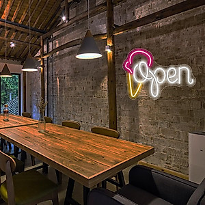Open Neon Sign White, Open Neon Sign For Home Bar Decor, Open Neon Sign Custom For Ice Cream Store Decoration With USB Operated (15.7x11in)