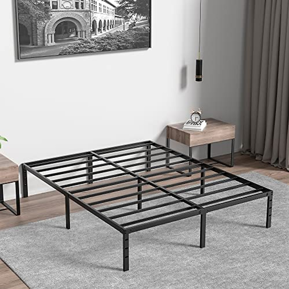 ANBLIZE Bed Frame Full Size with Heavy Duty Steel Slat,High Platform Metal Bed Frames,9-Leg Support 14 Inch Bedframe Easy Assembly Sturdy,Black