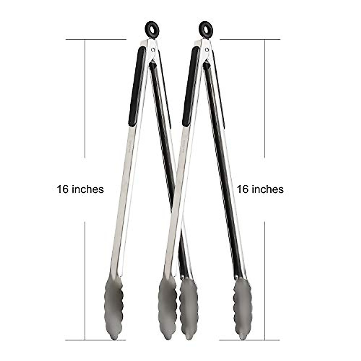 Premium Locking Grill Tongs Set of 2-16 inch Heavy Duty Long Kitchen BBQ Tongs for Barbecue Cooking Grilling, Stainless Steel & Dishwasher Safe