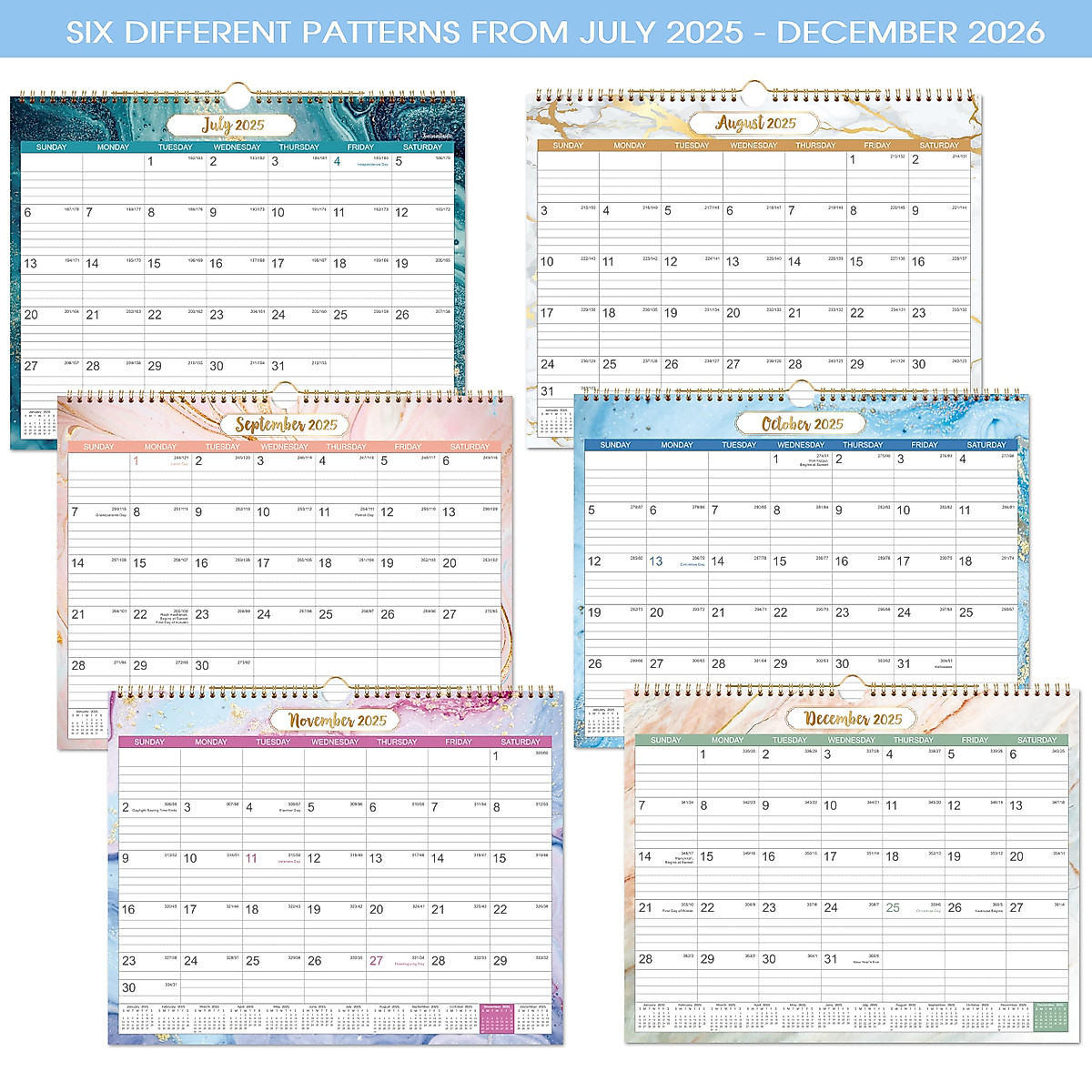 2025-2026 Calendar - 2025-2026 Wall Calendar with Julian Date, Jul 2025 - Dec 2026, Twin-Wire-Bound, 14.76”x 11.6”, Thick Paper Perfect for Organizing & Planning, 6 Different Background Patterns