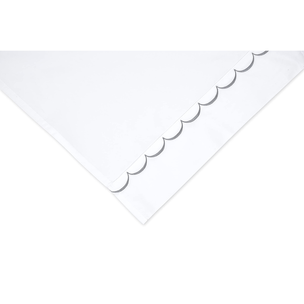 Mélange Home 600 Thread Count Sateen Cotton Scallop Embroidered Duvet Cover Set Gray King, Grey on White (244133)