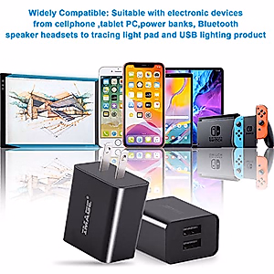 USB Charger, IMAGE 2 Packs USB Travel Charger with Dual Port, 5V/2A 10W Output Power, UL Approval Charger Adapter for Most USB Equipment