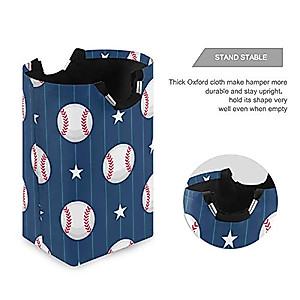 22.7"(H) Collapsible Laundry Hamper Baseball Star Print Laundry Basket Organizer Large with Handle Foldable Clothes Hamper