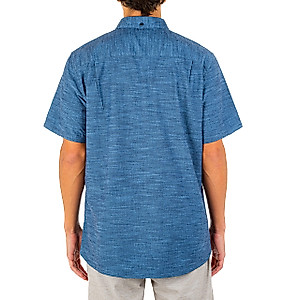 Hurley mens One and Only Textured Short Sleeve Up Button Down Shirt, Obsidian, X-Large US
