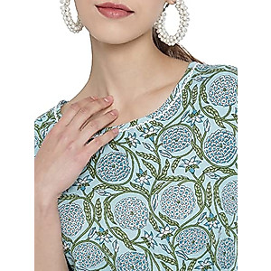 Yash Gallery Women's Plus Size Cotton Floral Printed Anarkali kurta (Blue)