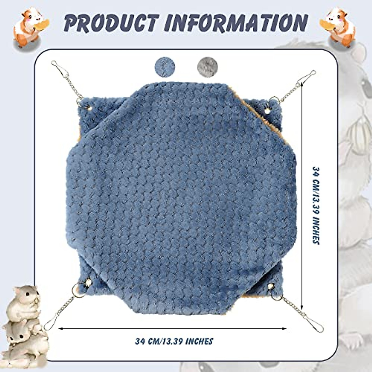 2 Pcs Pet Cage Hammock Soft Plush Bunkbed Hanging Hammock Warm Double Layer Ferret Hammock Small Pet Hammock Accessories for Rat Guinea Pig Sugar Glider Squirrel (Blue, Gray, Soft Style)