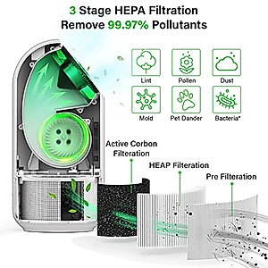 Air Purifier for Home Kitchen Office, H13 True HEPA Filter, 880ft² Coverage, 24dB Sleep Mode, Remove 99.99% Pet Odors, Dust, Pollen, Smoke, with Filter Reminder