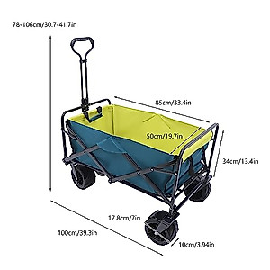 Folding Wagon Cart, Collapsible Beach Cart - 7" PU Wheels - Outdoor Utility Garden Cart for Beach Camping Shopping - 220lbs Weight Capacity - Adjustable Handle and Drink Holders