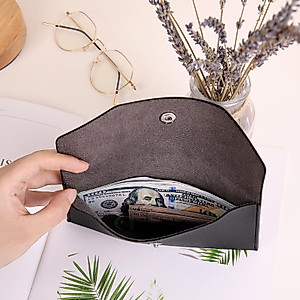 SKYDUE Cash Envelopes, PU Leather Money Envelopes for Cash, Reusable Money Pouch Bag for Cash Saving, Waterproof Cash Envelope Wallet, Budget Cash Envelopes, 2 Pieces (Blue & Black）