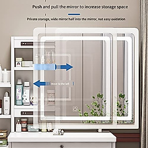 Vanity Set with Lighted Mirror,with Drawers Cabinet Storage Shelves&Cushioned Stool,3 Lighting Modes Adjustable Makeup Vanity Desk Brightness，makeup table Cabinet (80*38*131cm, Warm white)