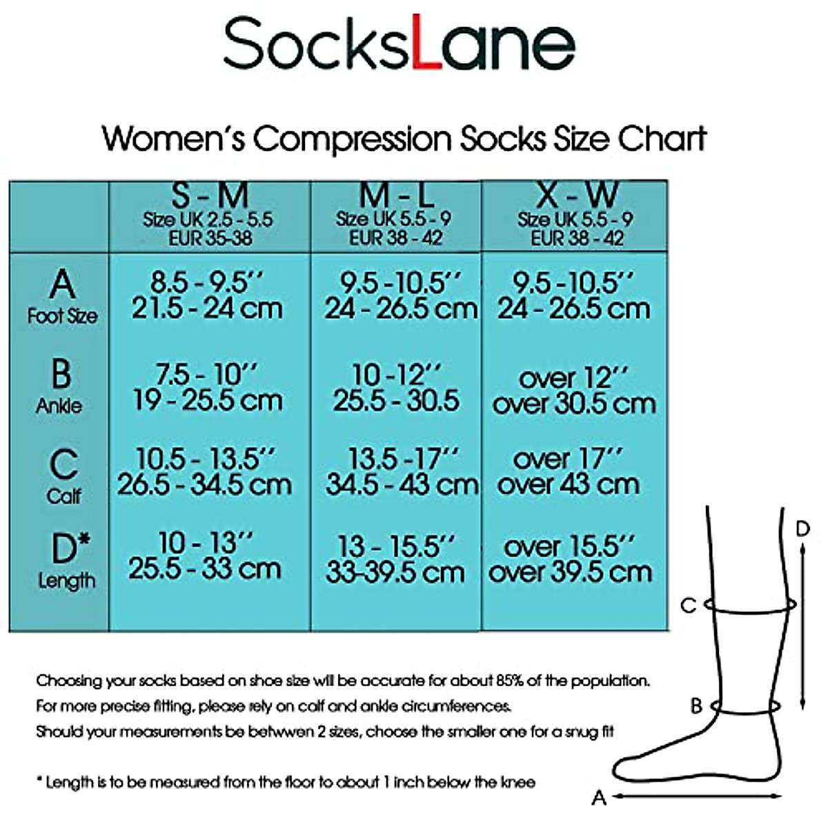 SocksLane Cotton Compression Socks for Women & Men. 15-20 mmHg Support Knee-High Navy Blue X/L