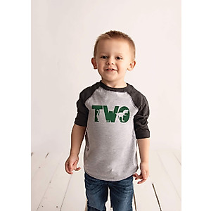 7 ate 9 Apparel Green Two 2 Second 2nd Second Birthday Dinosaur Grey Baseball Shirt T-Shirt 3T