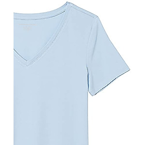 Amazon Essentials Women's Classic-Fit Short-Sleeve V-Neck T-Shirt, Pack of 2, Dark Green/Powder Blue, X-Large