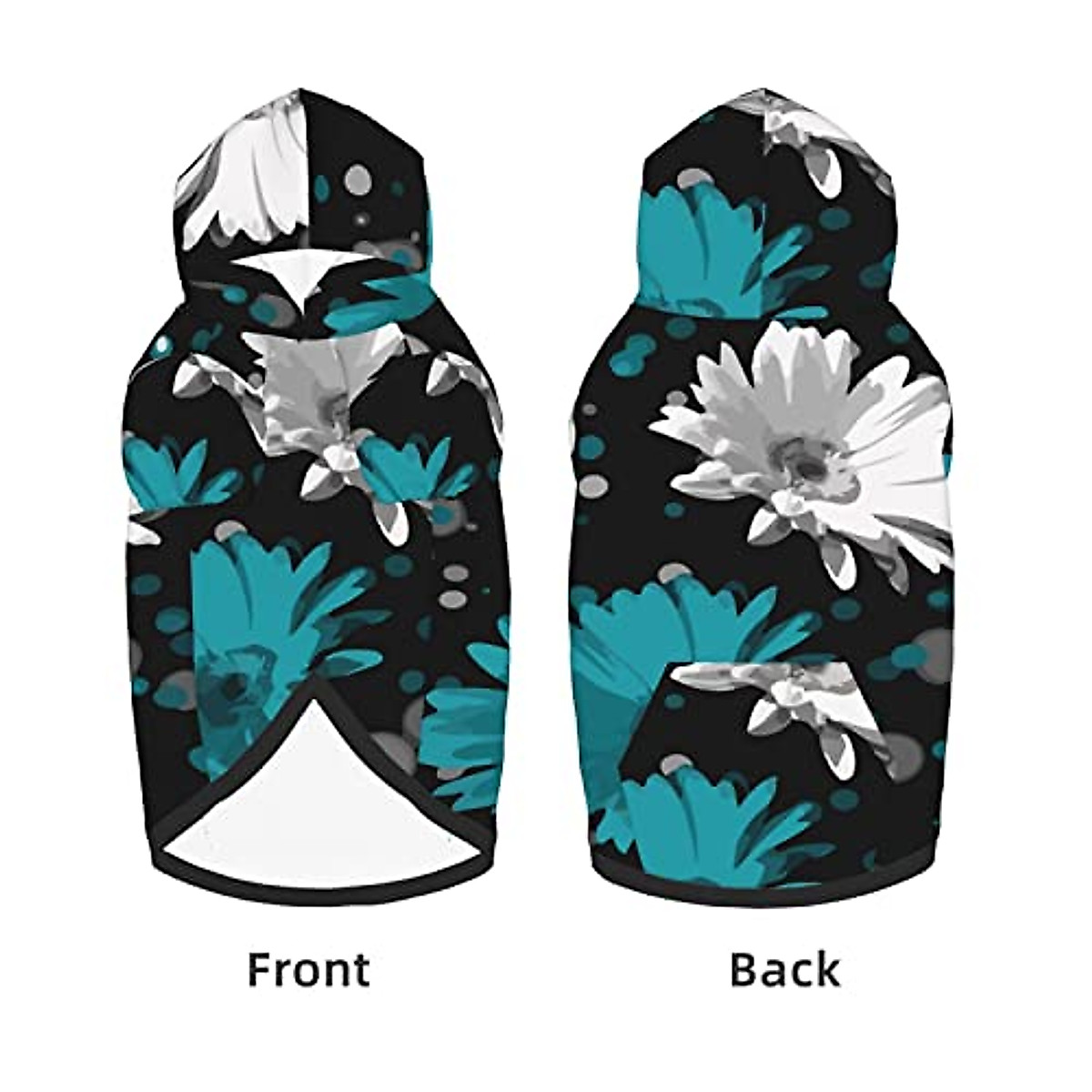 Large Dog Hoodie Black-White-Teal-Daisy-Flowers Pet Clothes Sweater with Hat Soft Cat Outfit Coat Xx-Large