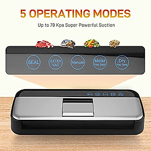 ICFPWR Vacuum Sealer, One-Touch Automatic Food Vacuum Sealer, Air Sealing System for Food Storage & Sous Vide, Food Saver Vacuum Sealer Machine Moist/Dry Modes with 15 Seal Bags and 1 Air Suction Hose