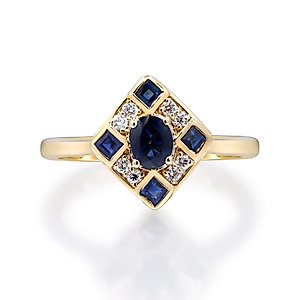 Gin & Grace 10K Yellow Gold With Natural Blue Sapphire &Natural Diamond (I1) Ring for Women., Metal gemstone, Sapphire