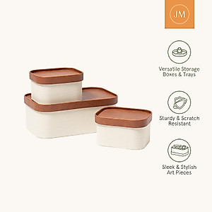 Beige Decorative Storage Boxes With Lids, Storage Baskets with Leather-Like Lids, Sturdy Stackable Paper Boxes Decorative Tray, Modern Basket Organizer Bins for Jewelry Shelve Bathroom Bedroom