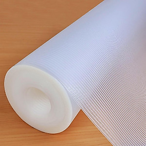 Hersvin Shelf Liners 24 in x 20 ft EVA Drawer Mats, Non-Adhesive Cupboard Pad, Kitchen Cabinet Lining Fridge Cushion (Transparent Stripe, 61x610cm)