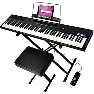 RockJam 88-Key Beginner Digital Piano with Full-Size Semi-Weighted Keys, Power Supply, Keyboard Stand, Keyboard Bench, Sustain Pedal, Simply Piano App Content & Key Note Stickers