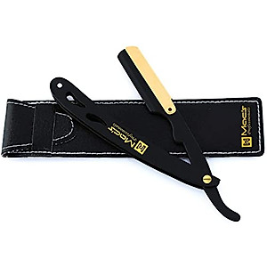 BLACK & GOLD COMBINATION Stainless Steel Barber Exchangeale Blade Straight Edge Barber Shaving Razor -Safety Razor -Macs-045B