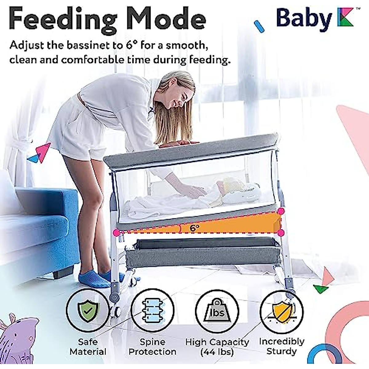 BABY K Mesh Bassinet Bedside Sleeper (Grey) - 3 in 1 Convertible Bassinet with Breathable Mesh and Mattress - Bedside Bassinet for Baby Crib Attach to Bed - Baby Co Sleeper for Bedside for Infants