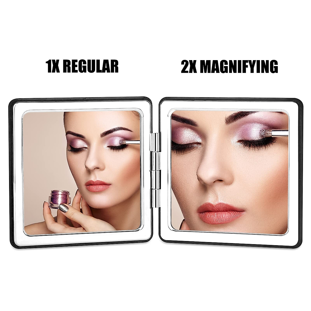 YTLX Compact Makeup Mirror for Pocket Purse Clutch, 1x/2x Magnifying Foldable Cosmetic Mirror, Portable Travel Mirror for Beauty, Black Elegant Vanity Mirror for Men and Women