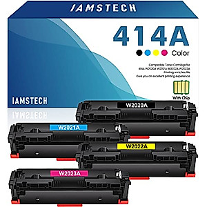 iamstech 414A Toner Cartridge (with Chip) Compatible Replacement for HP 414A 414X W2020A W2020X Color Pro MFP M479fdw M454dw M479fdn M454dn M454 M479 Printer Ink (Black Cyan Magenta Yellow 4 Pack)