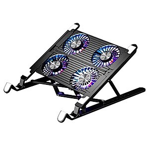 VIELANTRU Laptop Cooling Pad, Laptop Cooler with 4 Quiet Fans with RGB LEDs for Under 17 Inch Notebook Laptop Fan Cooling Pad with Adjustable Height and Type-C Port (Black)
