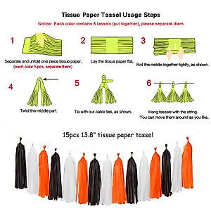 Black-White Orange Halloween Party-Decorations Tassel-Garland - 15pcs Graduation 2025 Supplies Tassels, Birthday Wedding Baby Bridal Shower Decor Panduola