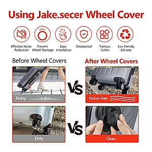 jake.secer 8 Packs Luggage Wheel Covers Silicone, Suitcase Wheels Protector Cover Replacement, 8 Spinner Rubber Wheel Covers for Your Suitcases or Office Chair Caster Wheels, Durable and Reduce Noise