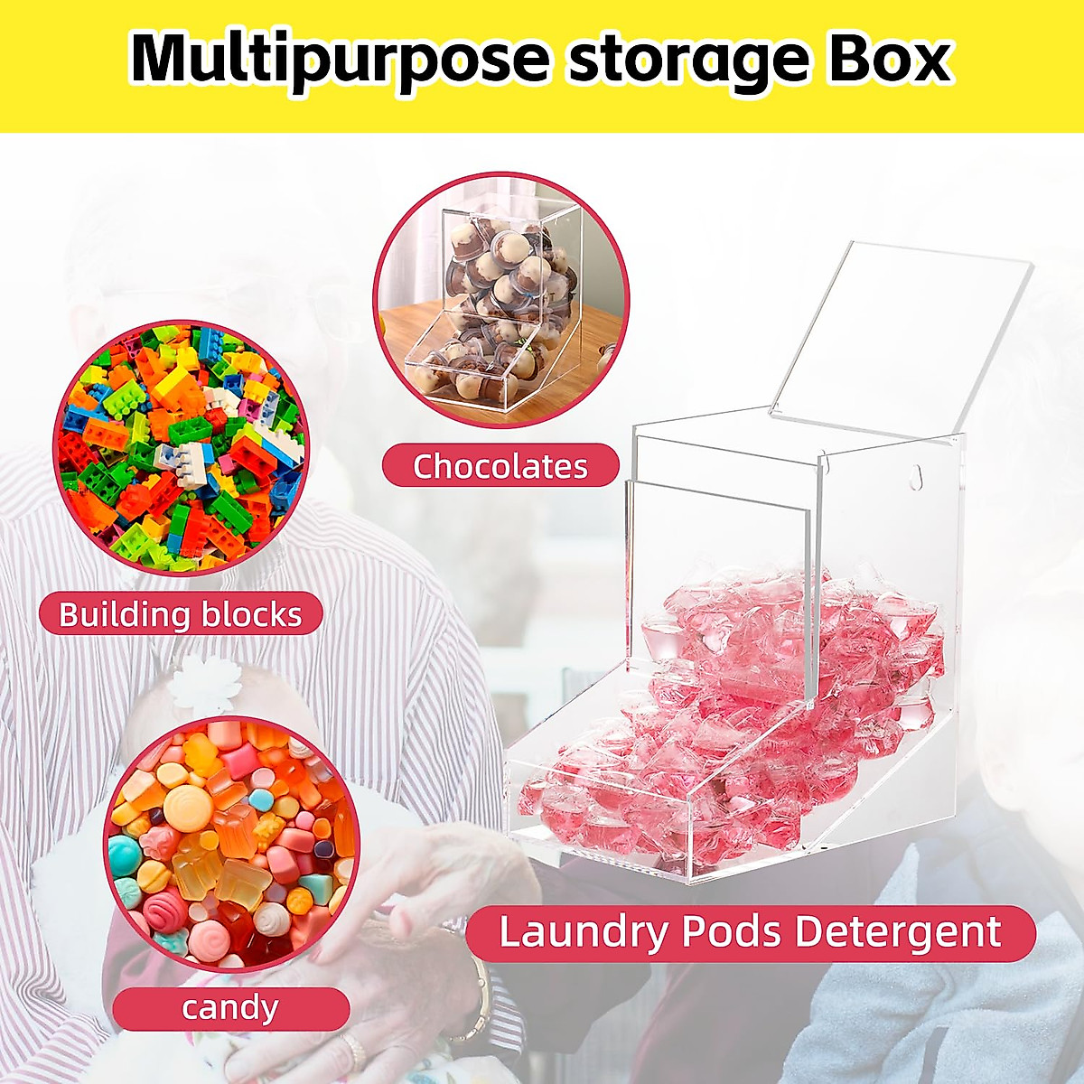 QCBF Acrylic Candy Dispenser, Grocery Store Storage Bin, Candy Dispenser, Laundry Compartment Container, Suitable for Bathroom, Laundry Room, toy Room, Wall Mounted Storage Placer