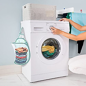 DOITOOL Collapsible Laundry Baskets Hanging Laundry Hamper, Cute Cartoon Pattern Foldable - up Mesh Hamper Dirty Clothes Basket with Carry Handles, Bathrom Dirty Clothes Hamper Green Rv Storage