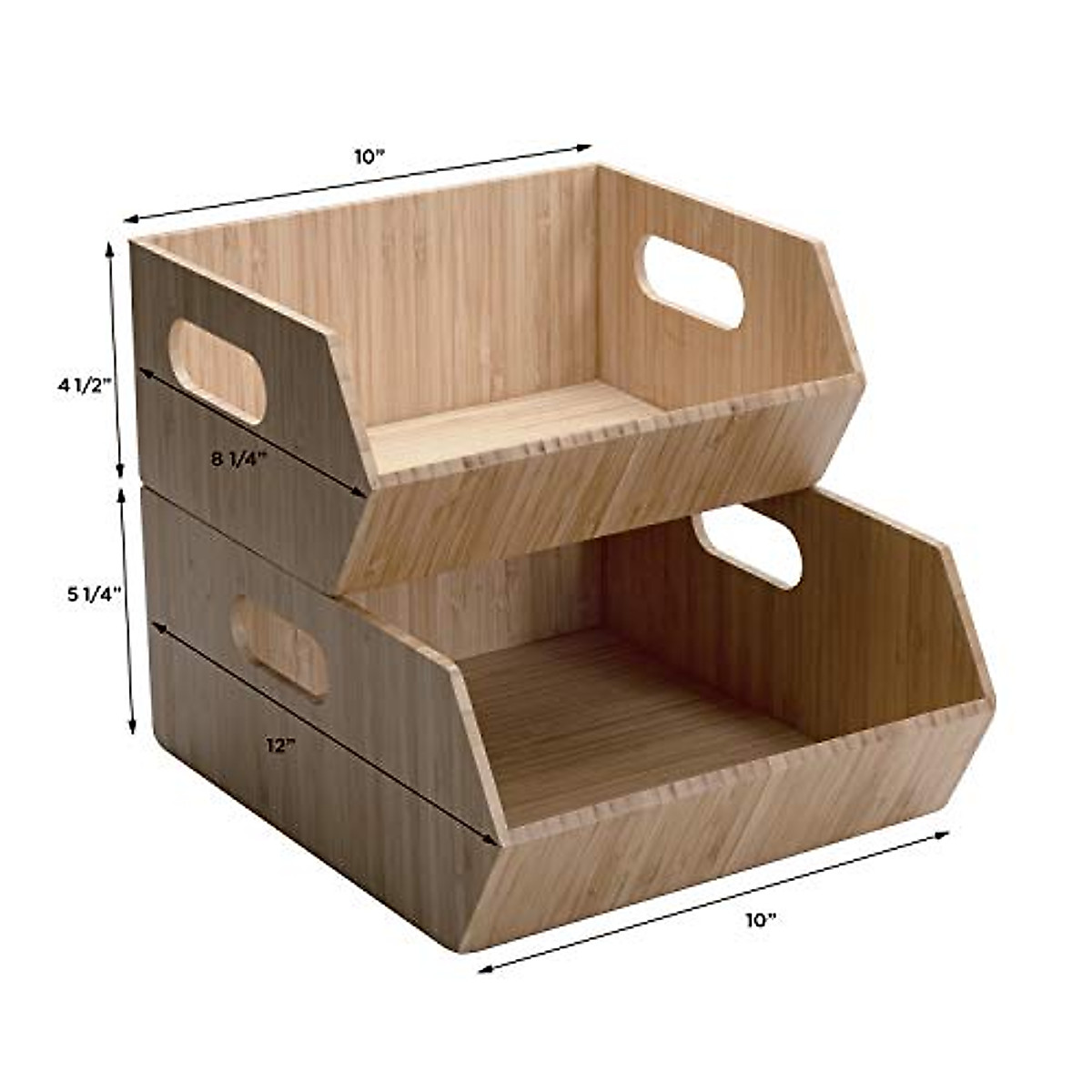 MobileVision XL Bamboo Storage Bins for Pantry & Kitchen Cabinet Organizer Multi-Purpose 2 PC Stackable Set Larger Bins for Potatoes Onions Packaged Goods & More