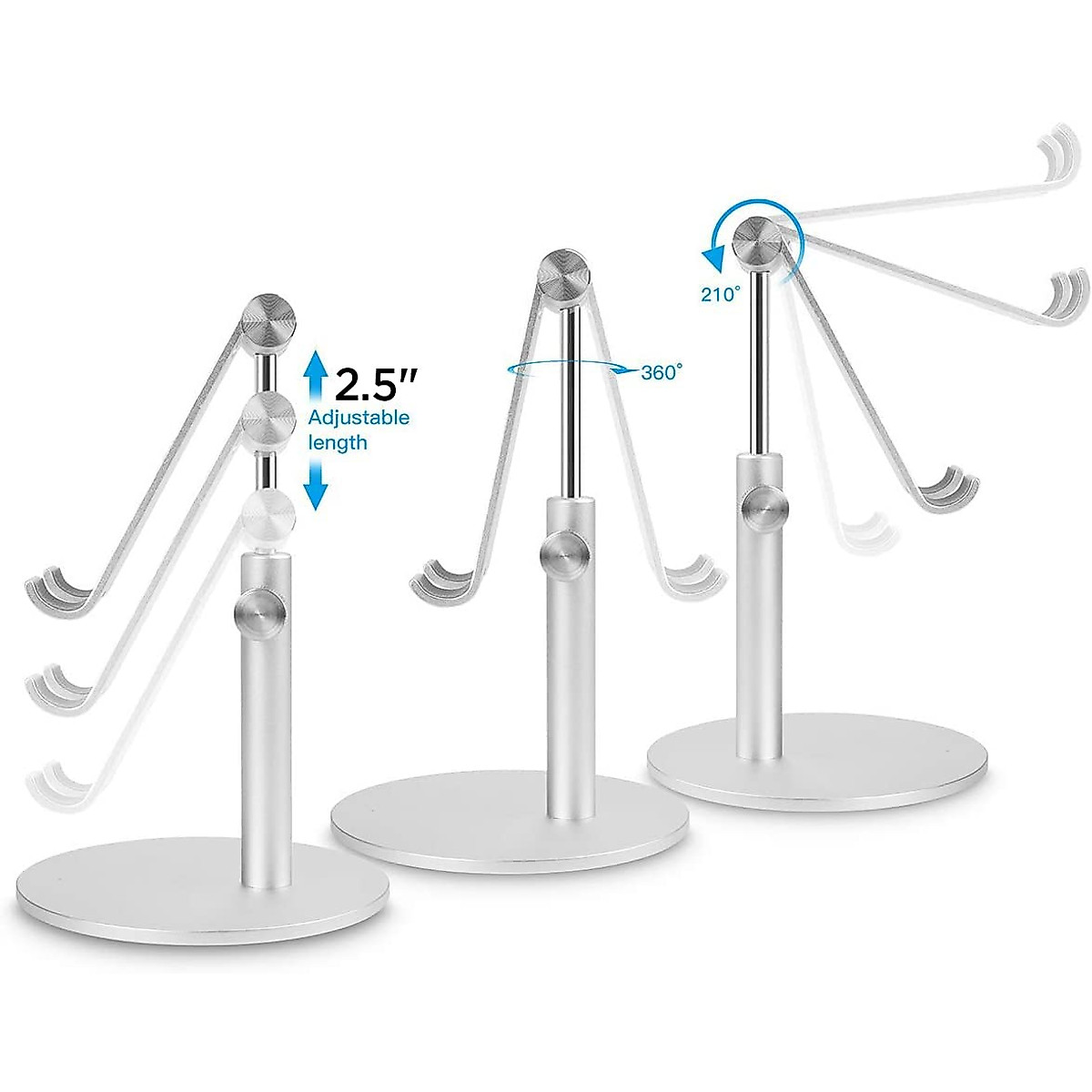 AICase Telescopic Adjustable iPad Holder,Universal Multi Angle Aluminum Stand Compatible with iPhone Smart Cell Phone/Tablet/iPad(4-13 inch), Silver