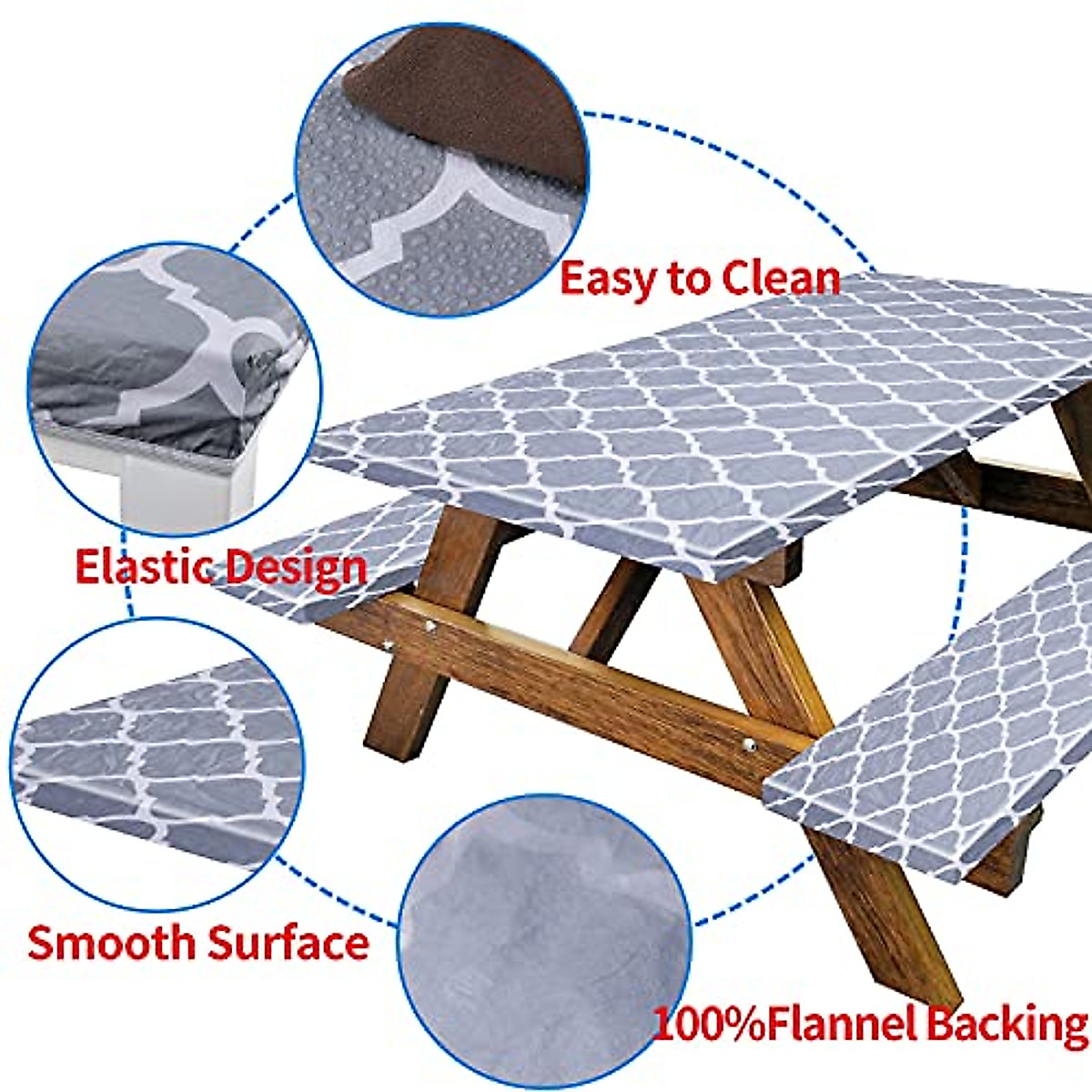 frtzal Vinyl Picnic Tablecloths and Bench Covers, Camping Tablecloth Picnic Pable Bench Covers with Elastic Waterproof Picnic Table and Bench Seat Covers for Outdoor Patio Park